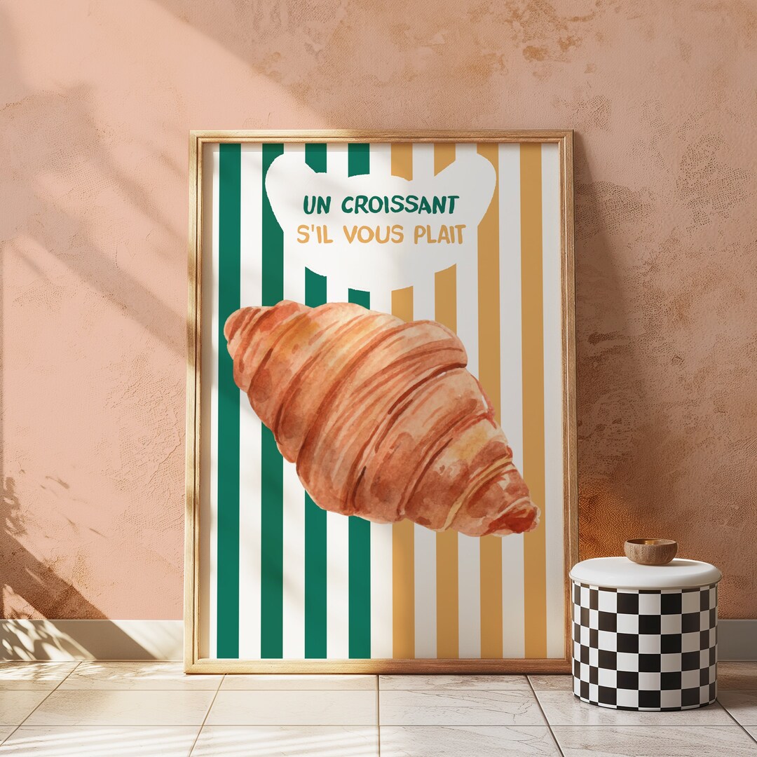 Croissant Print, French Croissant Digital Print, Preppy Poster, Trendy ...