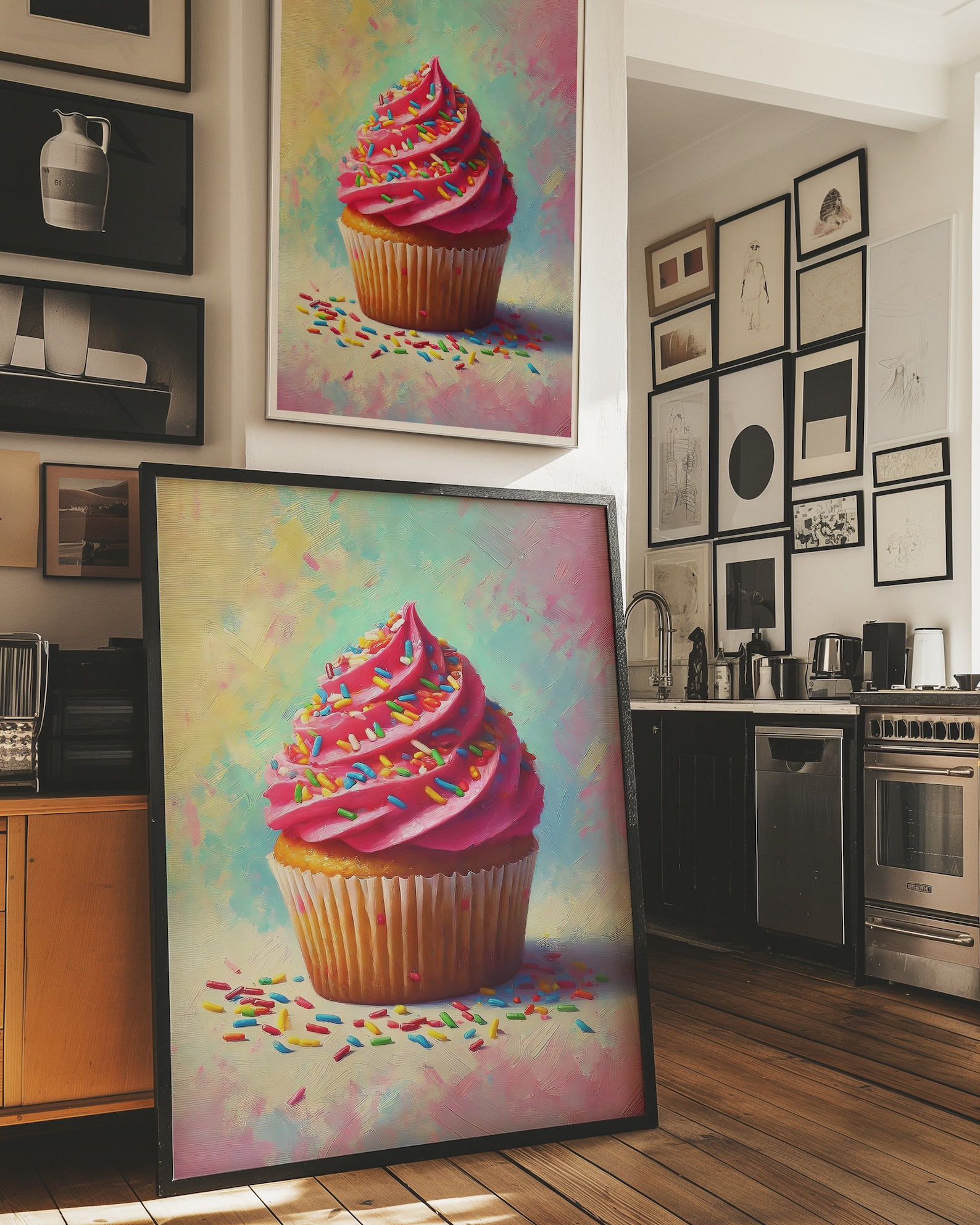 Pink Cupcake Art Print, Cupcake Wall Art, Retro Food Art Poster ...