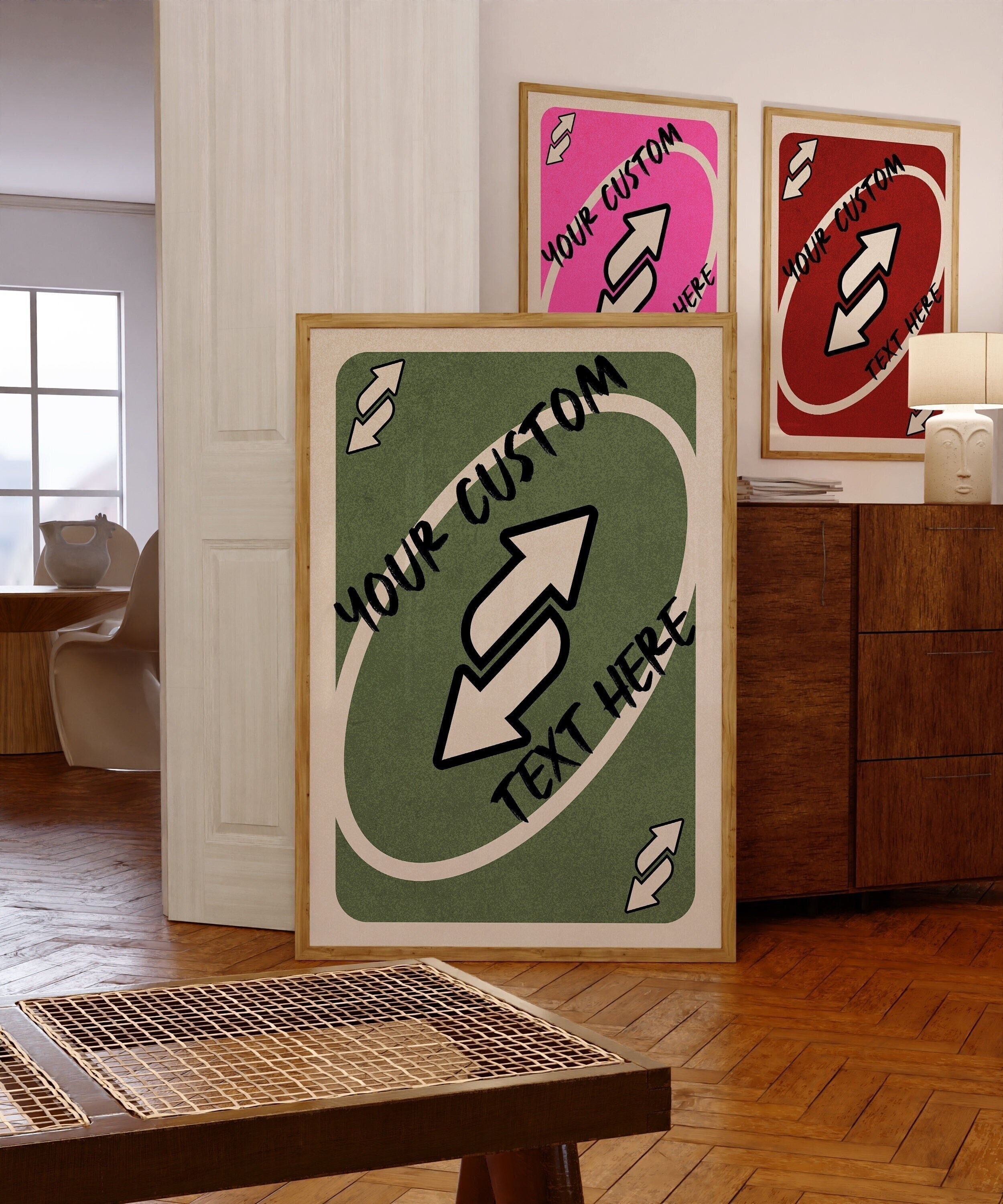 Custom Uno Reverse Card Print, Custom Poster, Green Red Pink Retro Wall ...