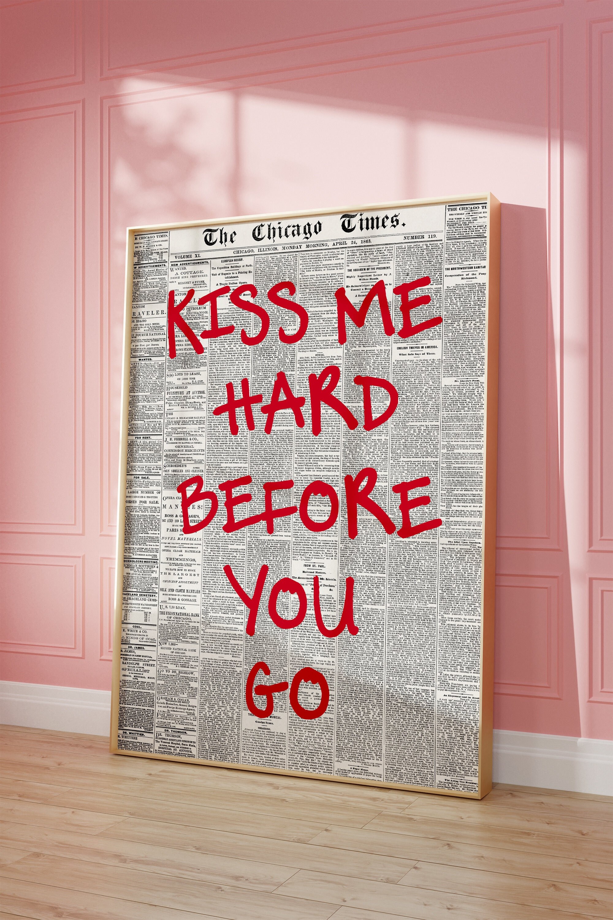Kiss Me Hard Before You Go Poster, Kiss Wall Art, Trendy Wall Art ...