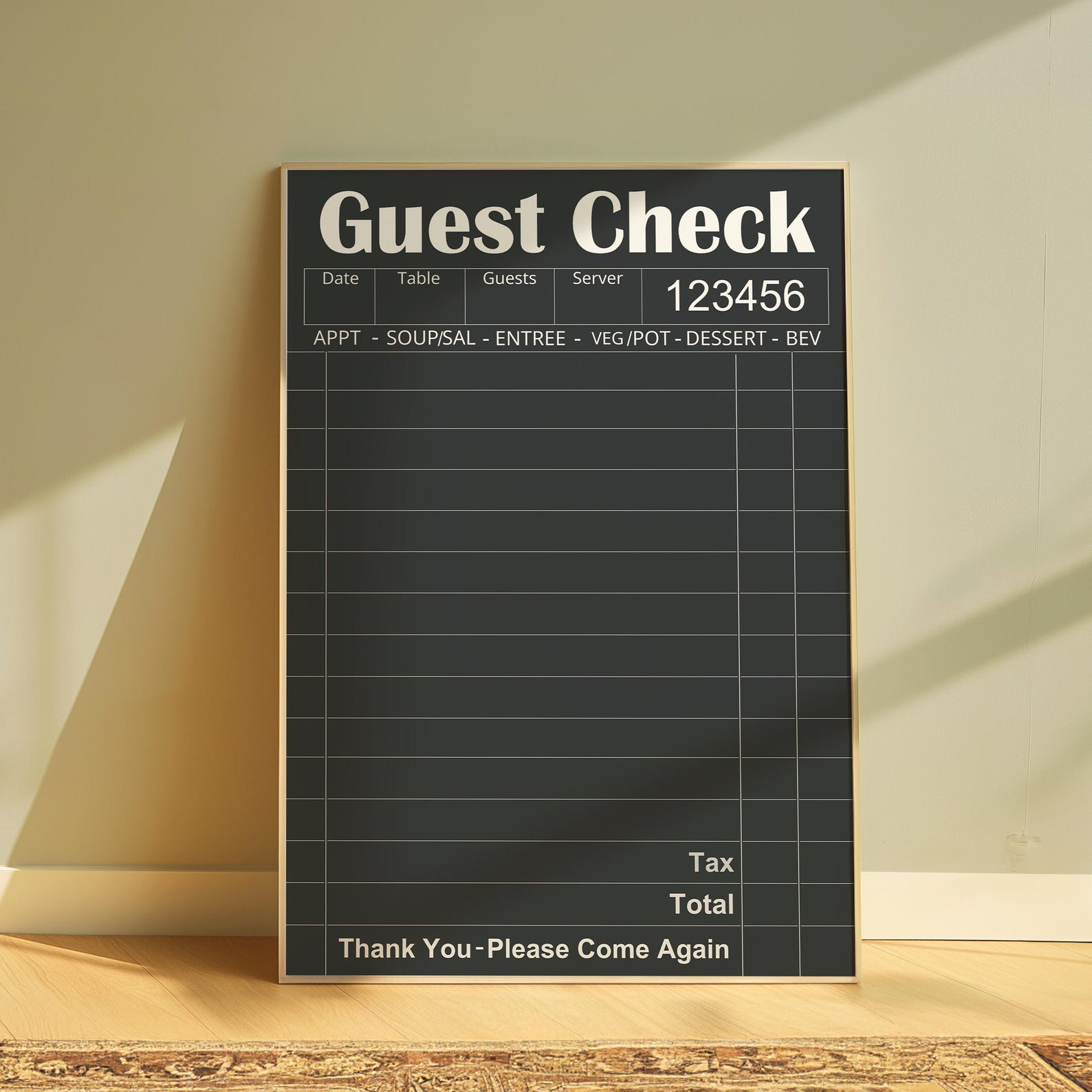 Black Guest Check, Blank Guest Check Poster, Trendy Wall Art, Aesthetic ...
