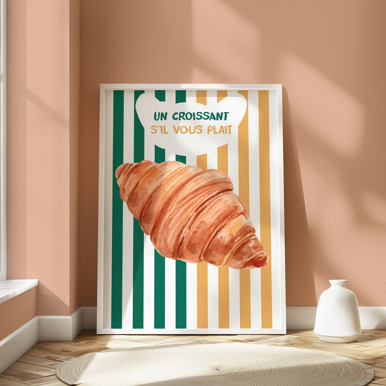 Croissant Print, French Croissant Digital Print, Preppy Poster, Trendy ...