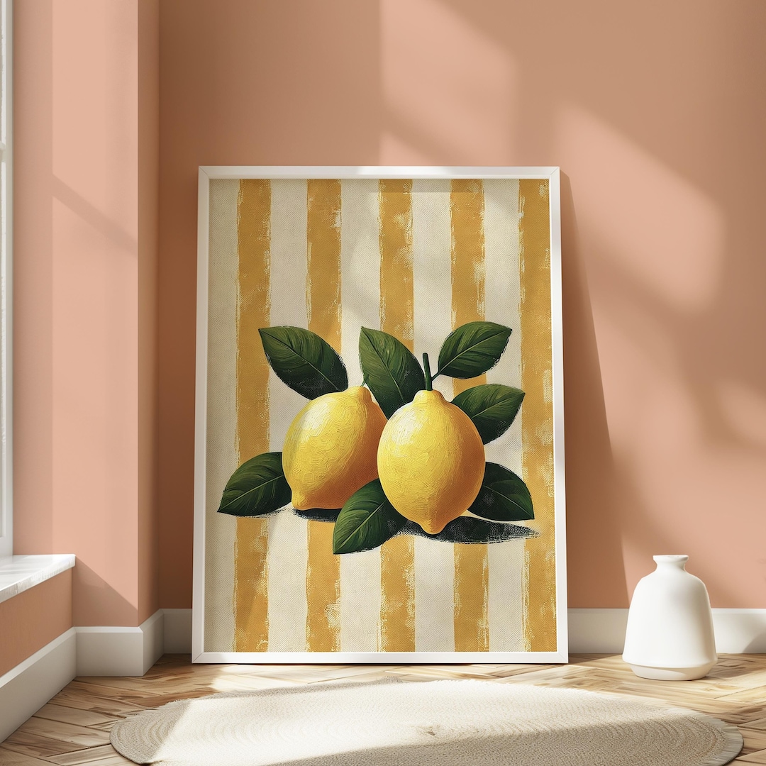 Lemons Art Print, Bar Cart Poster, Preppy Citrus Fruit Wall Art, Funky ...
