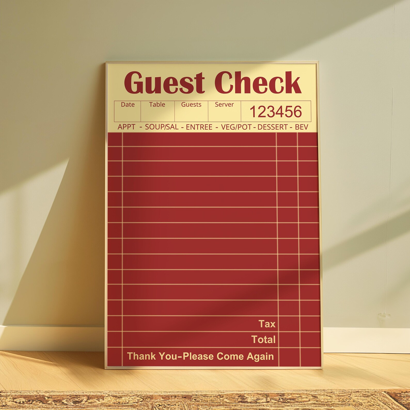 Burgundy Blank Guest Check Poster, Trendy Wall Art, Aesthetic Preppy ...