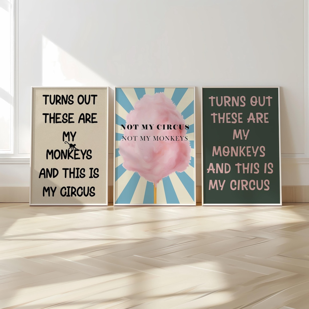 Set of 3 Turns Out These Are My Monkeys and This is My Circus, Black ...