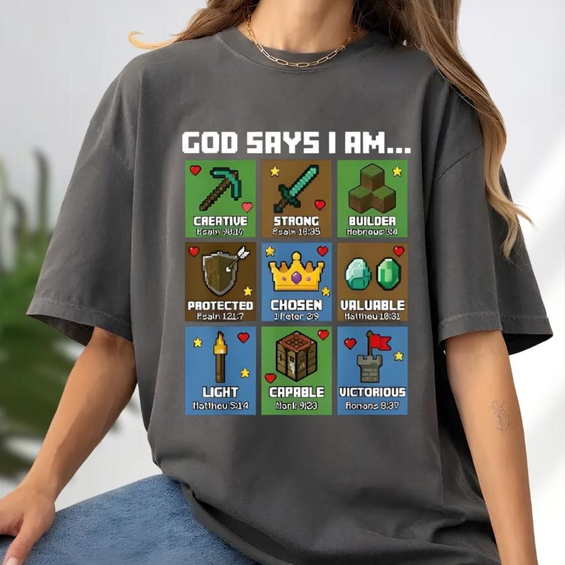 God Says I Am Bible Verses Pixel Art Christian Gamer Boys T-shirt, God ...