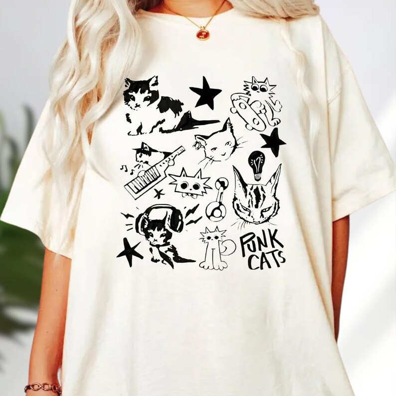 Punk Cats T-shirt, Gothic Style Tee, Skater Animal Gift - Etsy