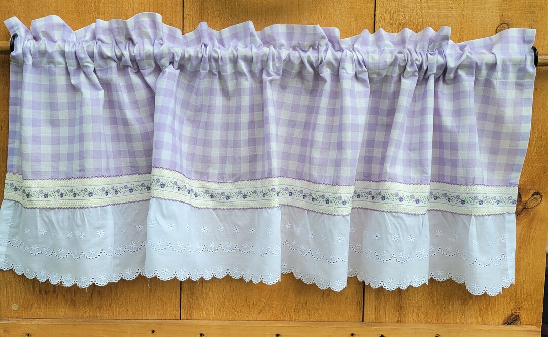 Lavender Gingham Ruffled Valance With Vintage Trim FREE SHIPPING - Etsy