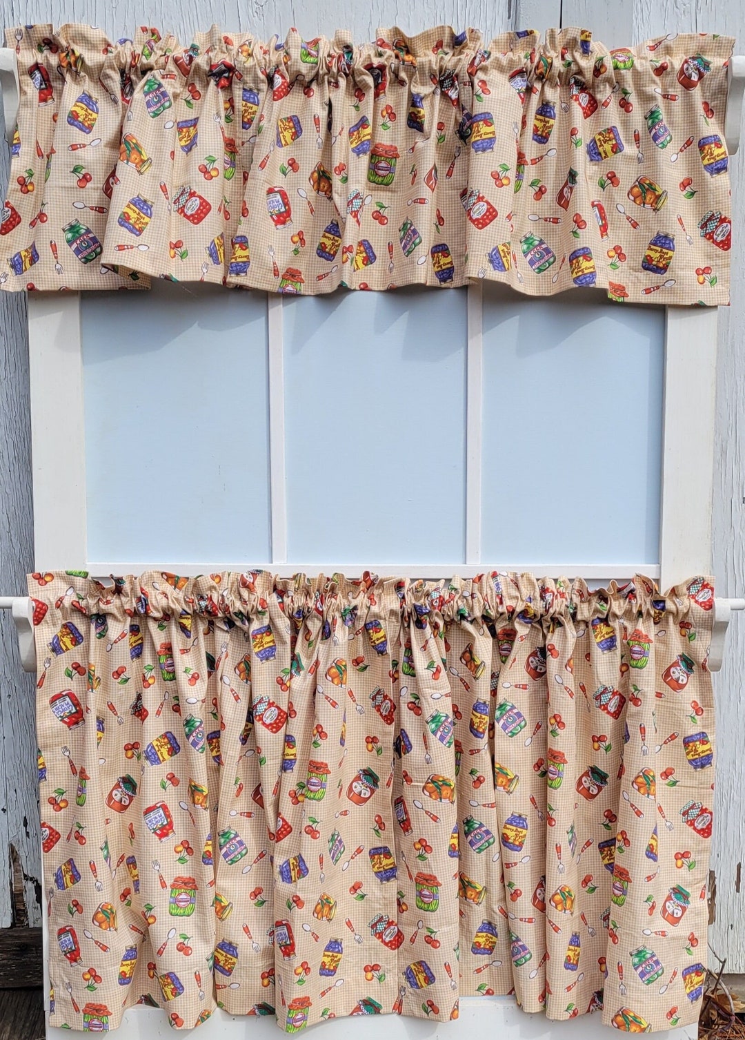 Country Jam and Jelly Jars Print Cafe Curtains With Valance FREE ...
