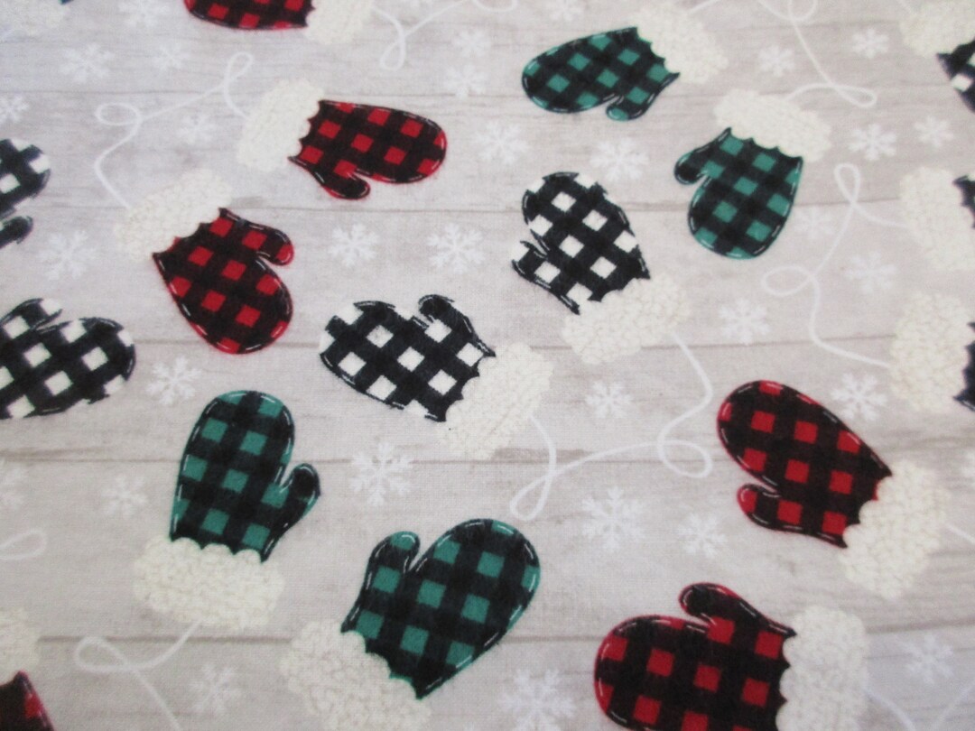 Buffalo Check Mittens Super Snuggle Cotton Flannel Fabric BTY Holiday ...