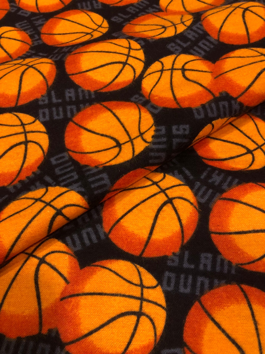 Slam Dunk Basketballs Super Snuggle Cotton Flannel Fabric BTY Black and ...
