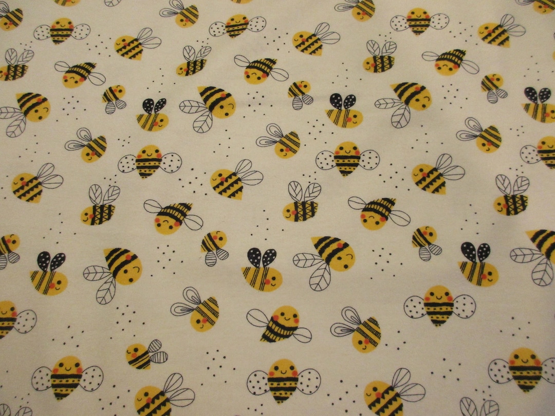 Bees on Yellow With Black Polka Dots Super Snuggle Flannel Fabric - BTY ...