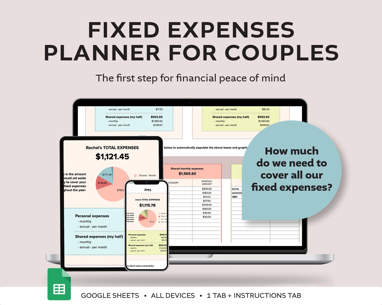Fixed Monthly and Annual Expenses Planner for Couples - Google Sheets ...