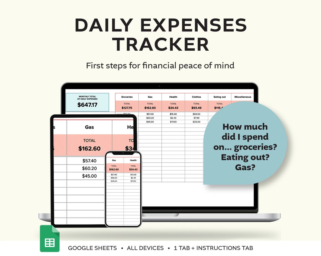 Daily Expenses Tracker: Google Sheets Calculator (digital Download) - Etsy
