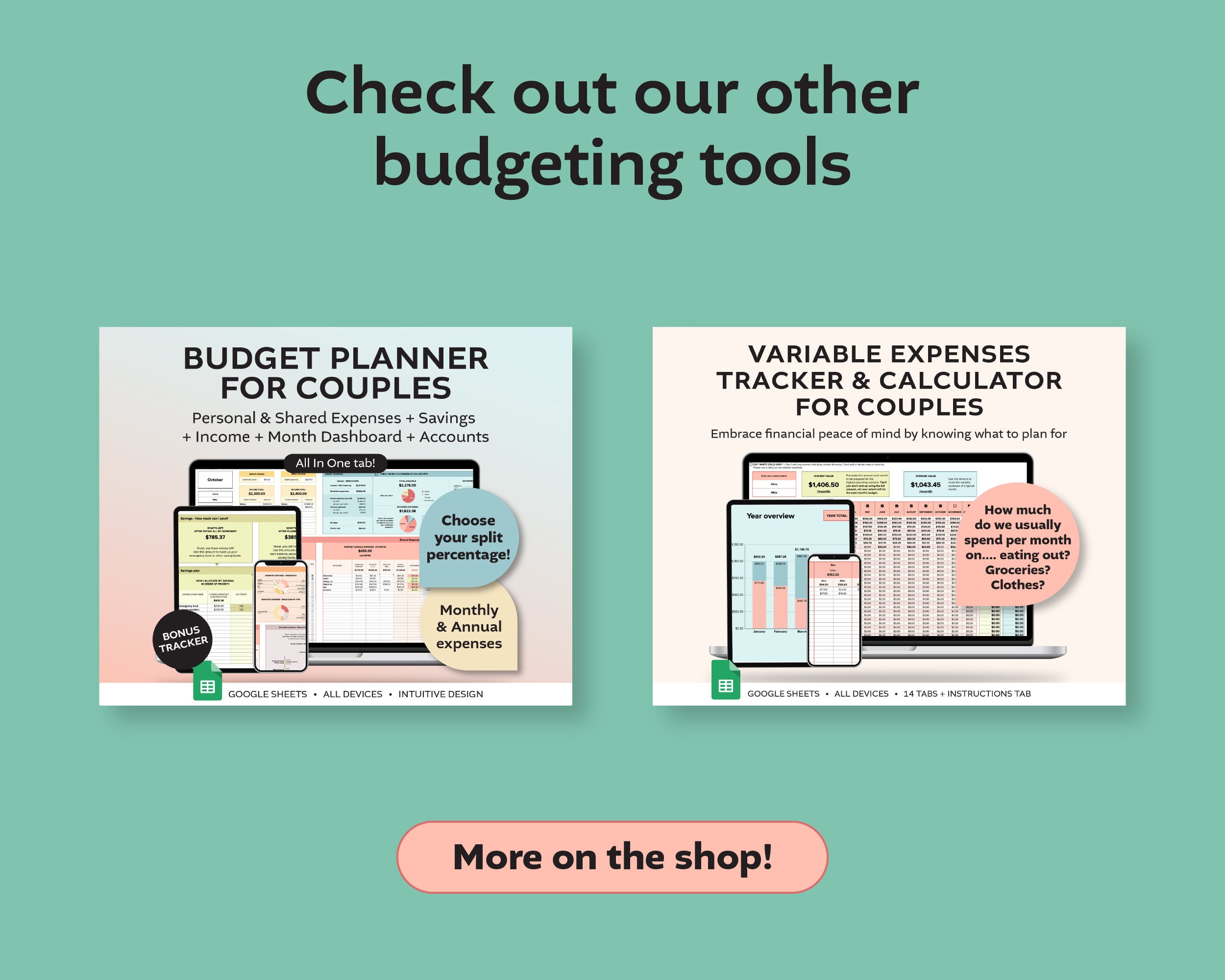 Compact Couples Monthly Budget Planner Google Sheets. Income, Expenses ...