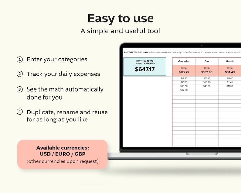 Daily Expenses Tracker: Google Sheets Calculator (digital Download) - Etsy
