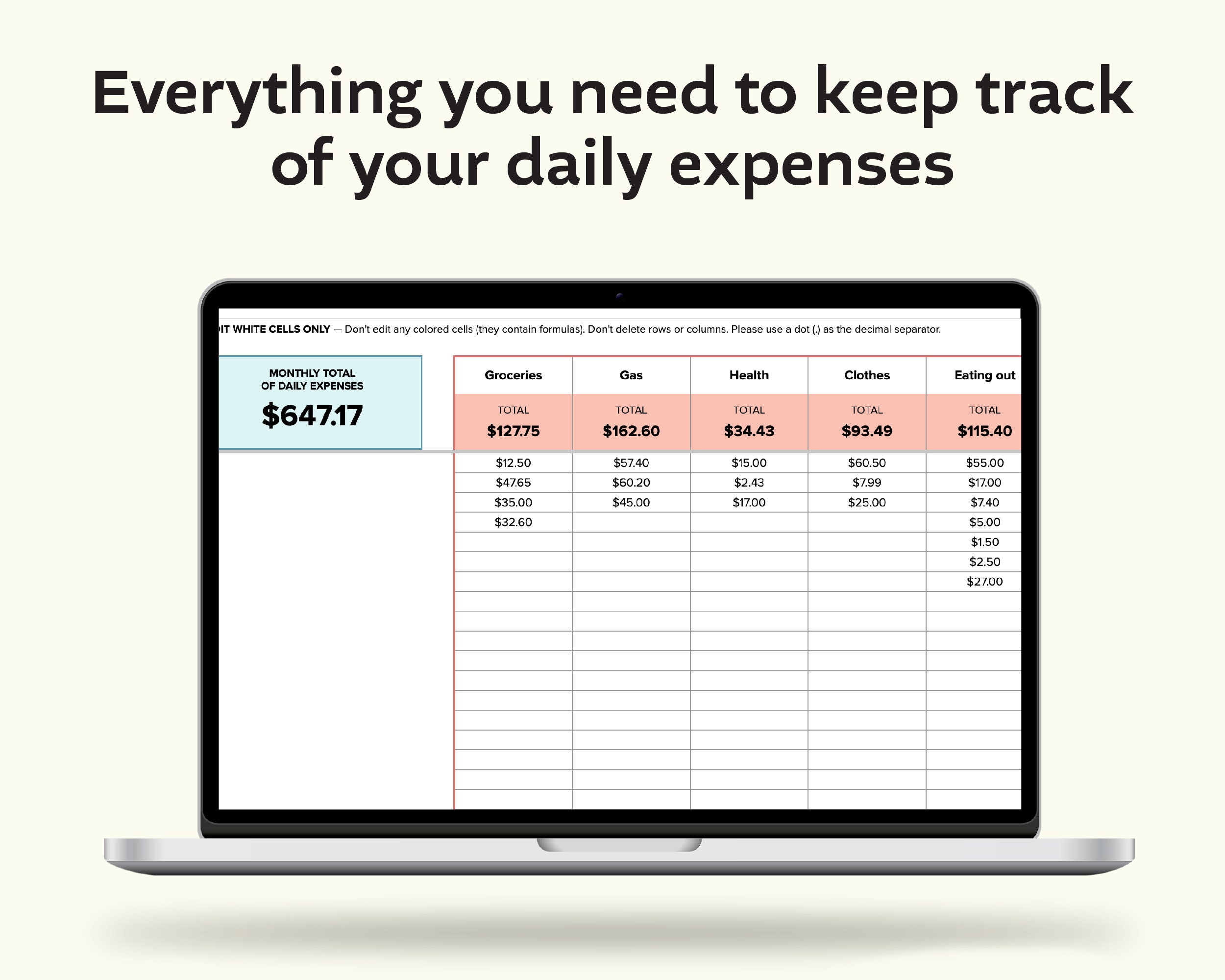 Daily Expenses Tracker: Google Sheets Calculator (digital Download) - Etsy