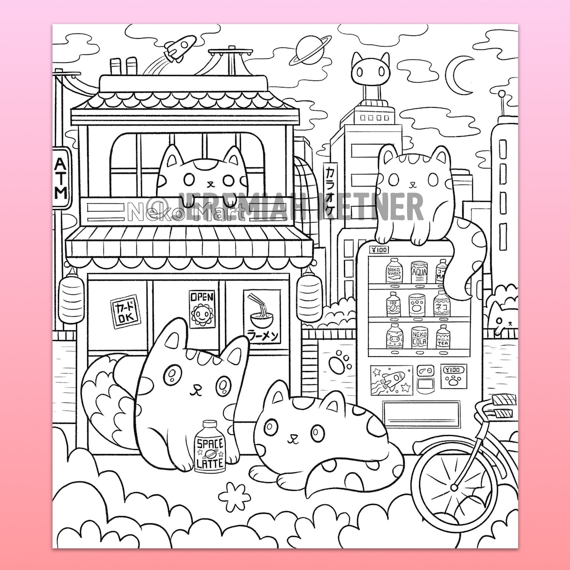 Neko Mart Coloring Page - Etsy