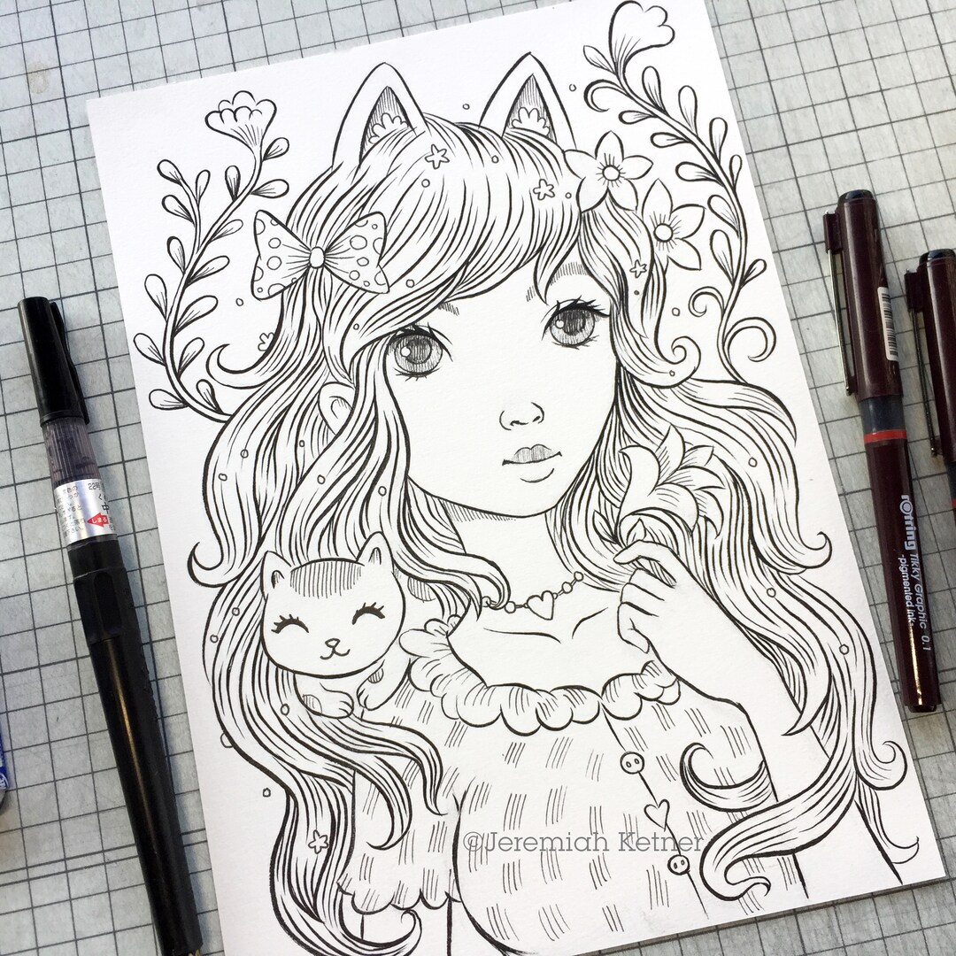 Kitty Keeper Coloring Page Jeremiah Ketner - Etsy
