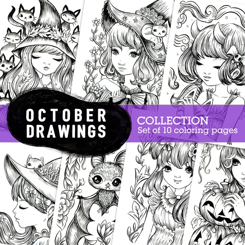 October Drawing Collection 10 Coloring Pages Instant - Etsy