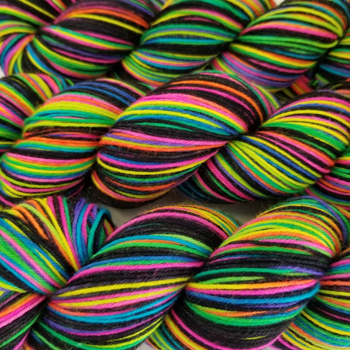 Hand Dyed Fluorescent Sock Yarn Superwash Merino Nylon Fingering NEON ...
