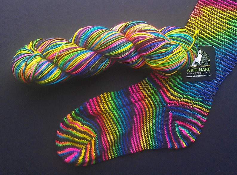 Hand Dyed Fluorescent Sock Yarn Superwash Merino Nylon Fingering NEON ...