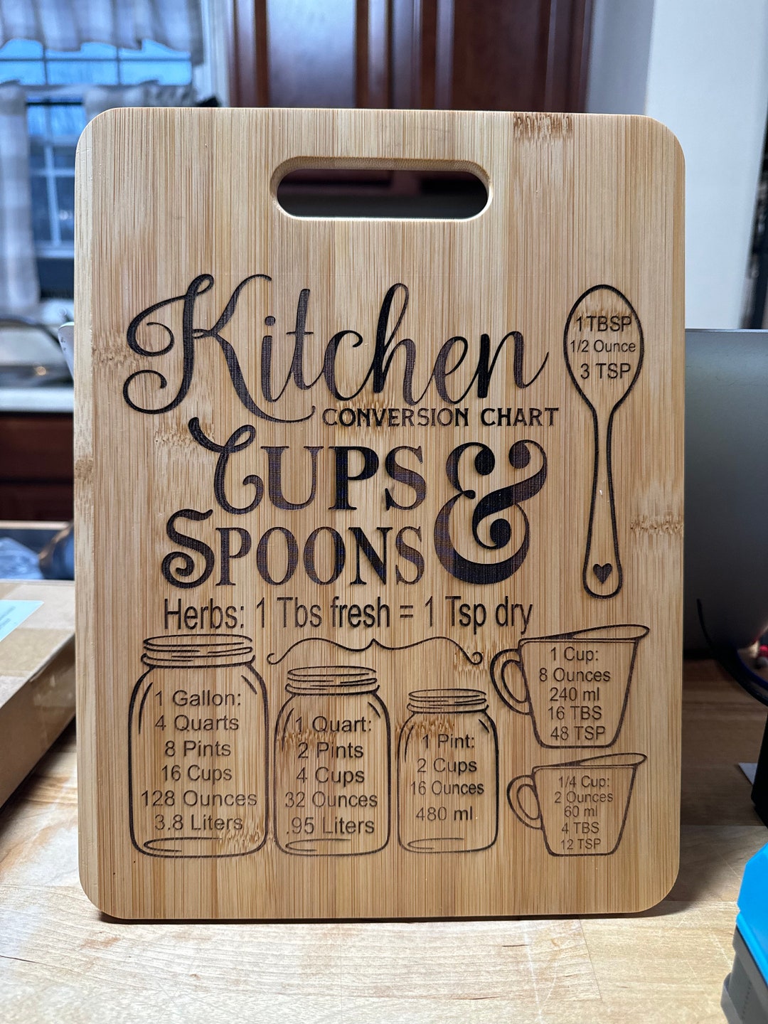 Measuring Conversion Cutting Board Bamboo - Etsy