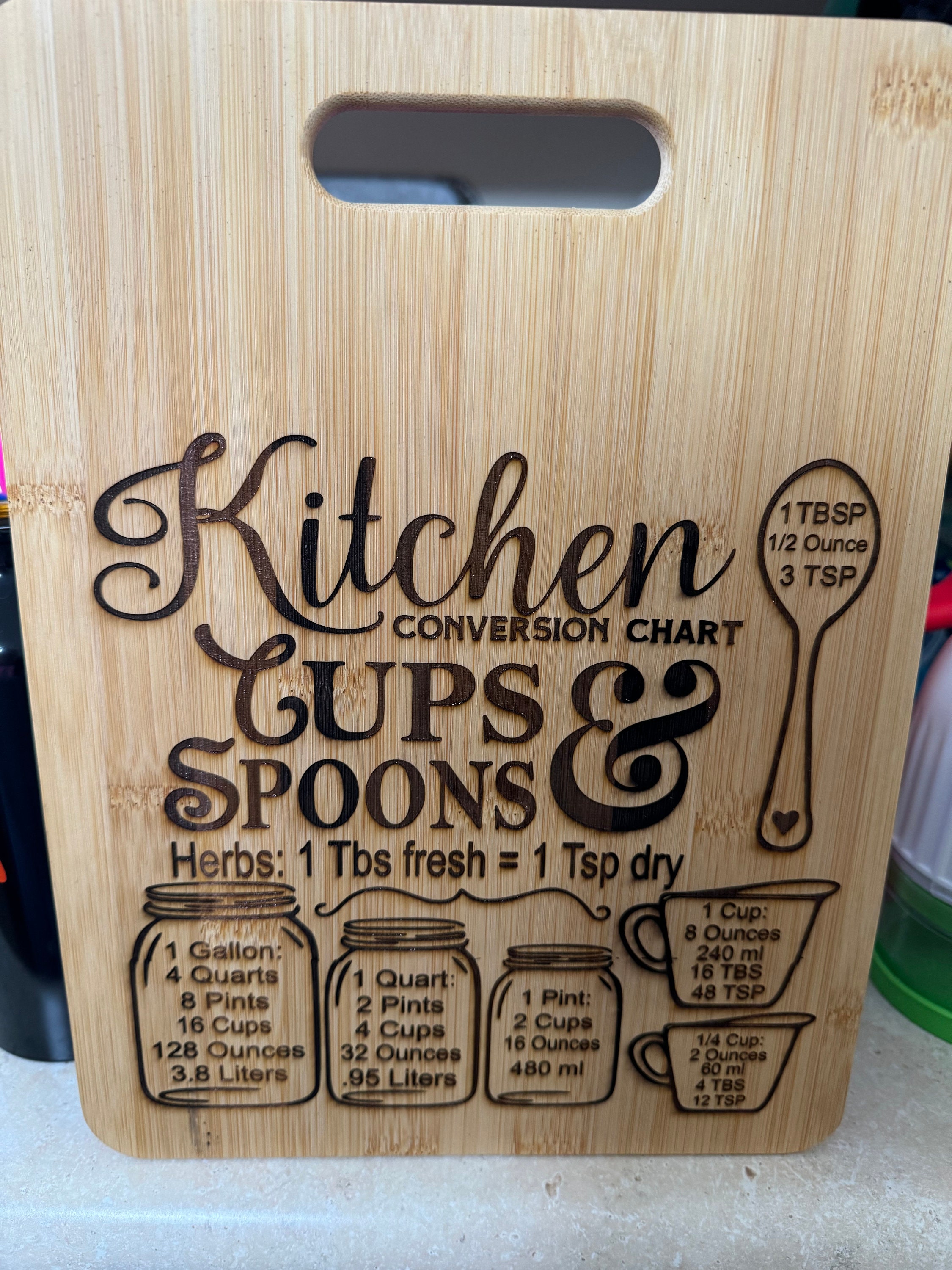Measuring Conversion Cutting Board Bamboo - Etsy
