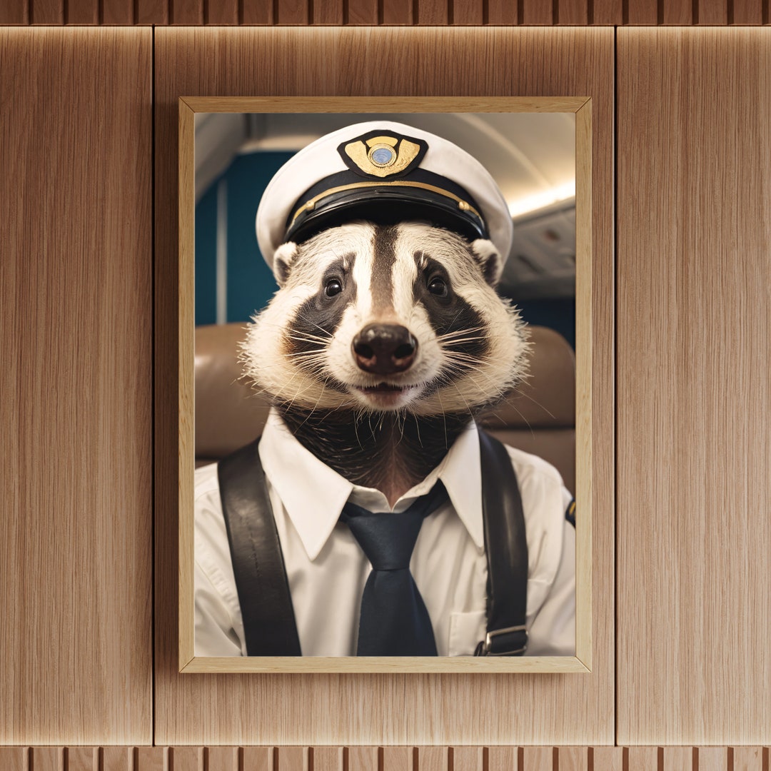 A Badger Pilot : Exclusive, Printable Art Print, Funny Animal Portraits ...