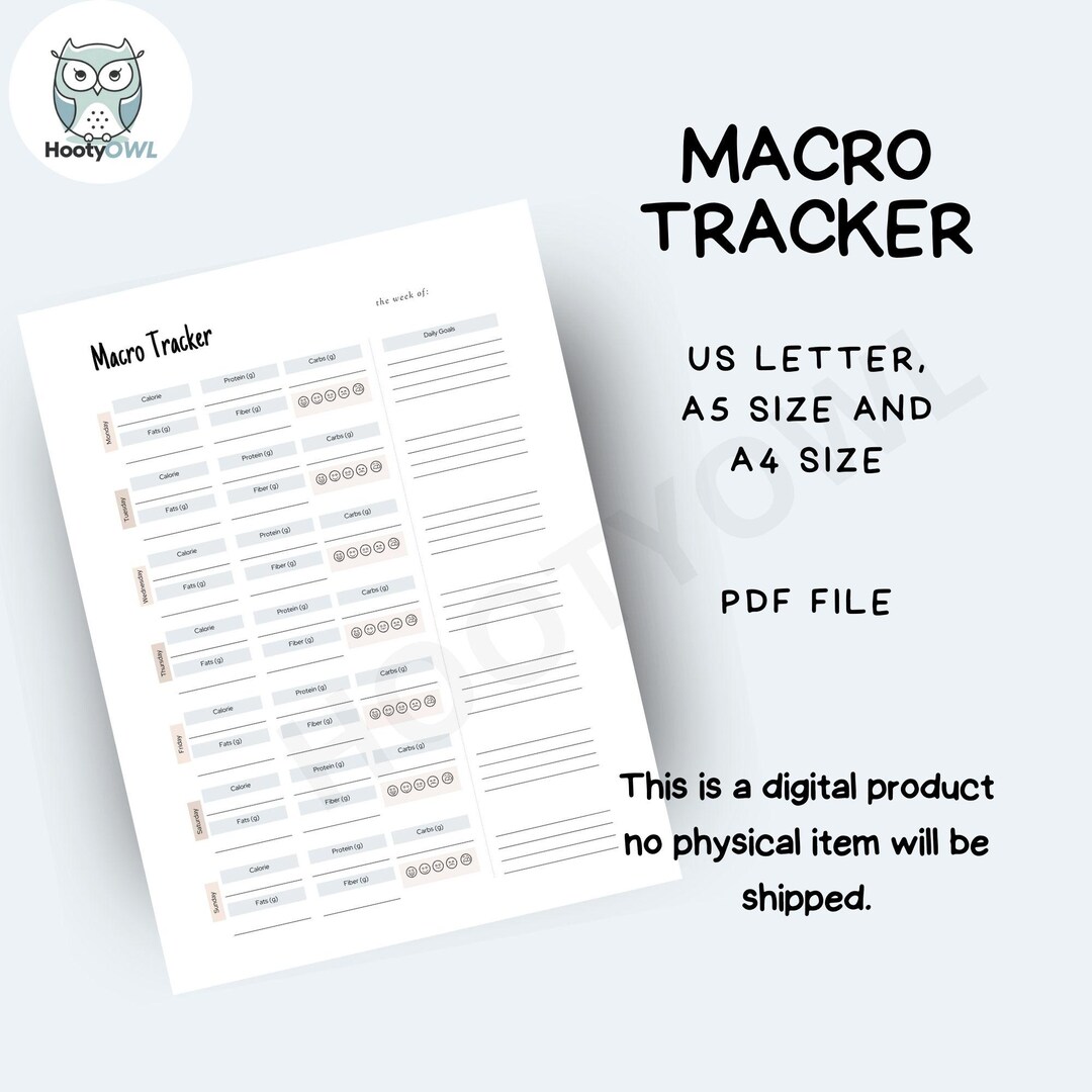 Macro Tracker PDF | Printable Macronutrient Log, Food Journal & Fitness ...