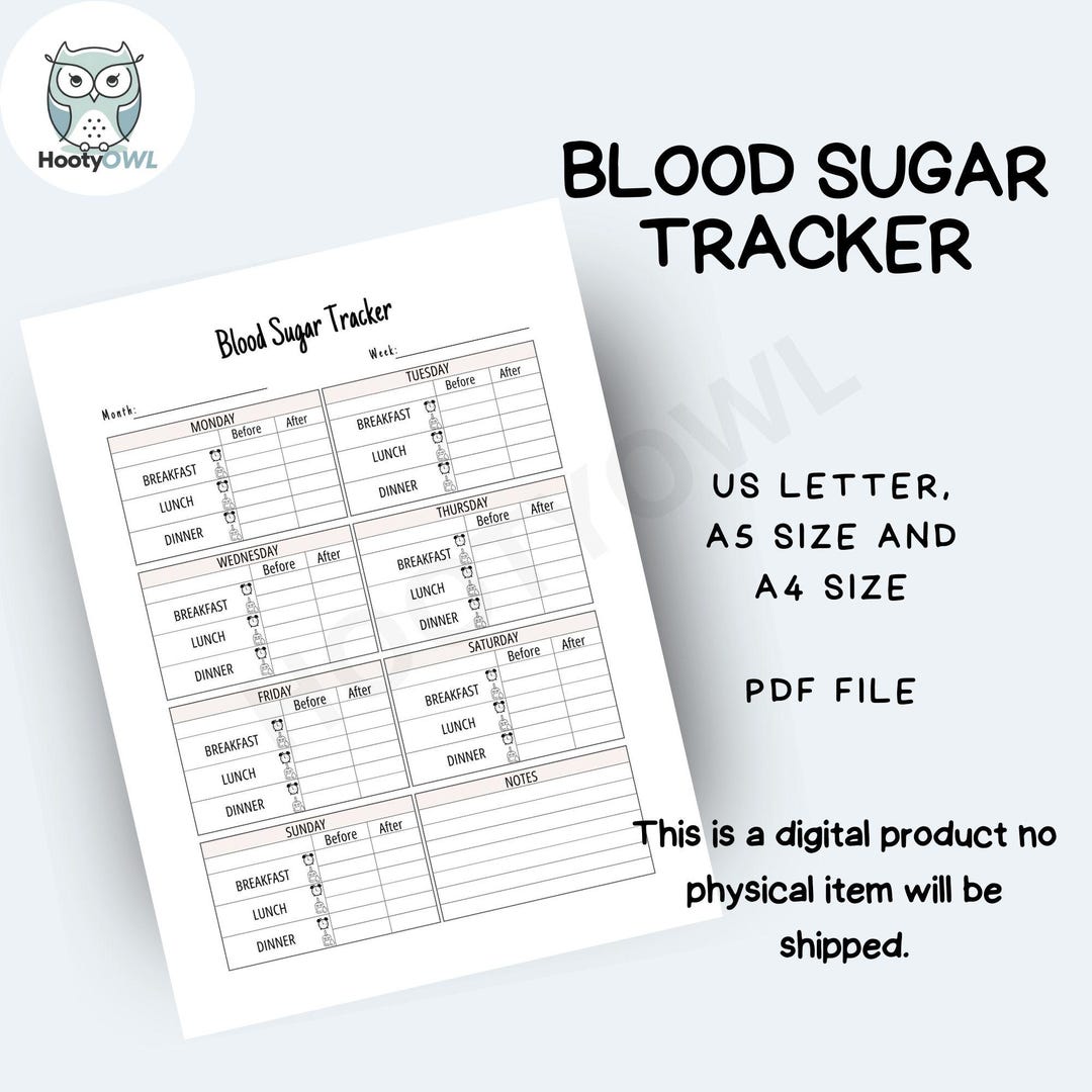 Blood Sugar Tracker, Printable Glucose Log, Diabetes Management Journal ...