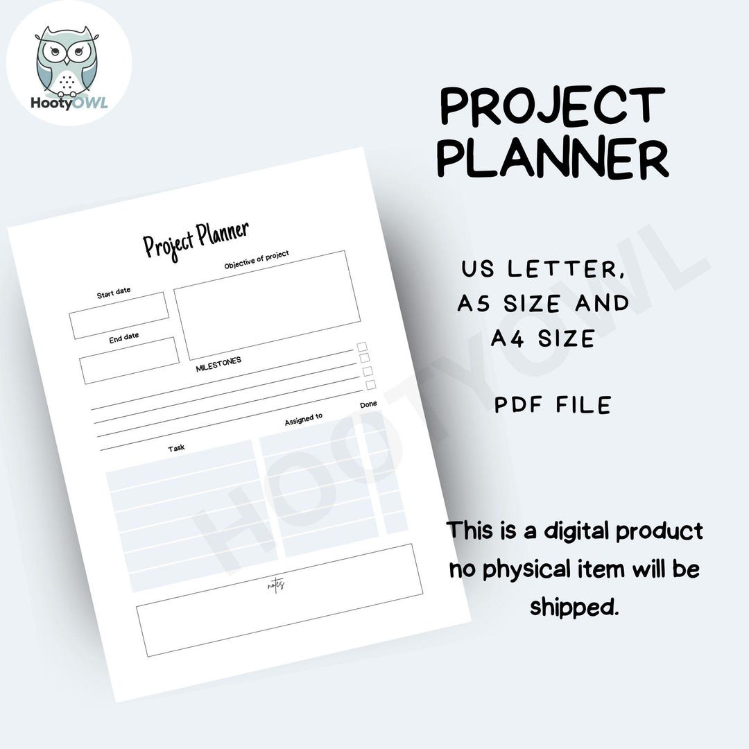 One Page Project Planner, Printable Goal Planner, Task Organizer ...