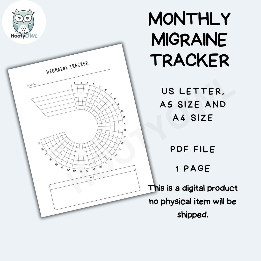 Monthly Migraine Tracker PDF Download A4, A5, US Letter - Etsy