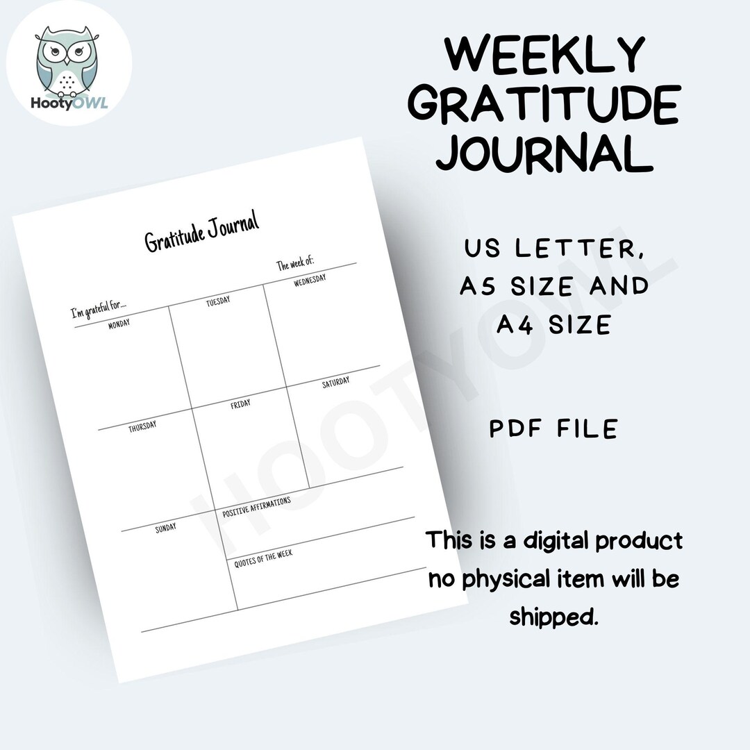 Weekly Gratitude Journal, Printable Gratitude Planner A4 A5 US Letter ...