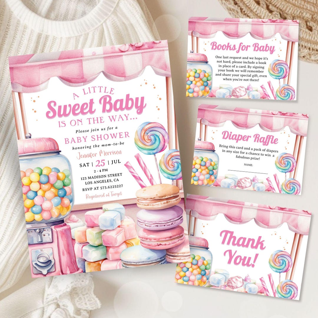 EDITABLE Candyland Baby Shower Invitation Bundle,sweets Baby Shower ...