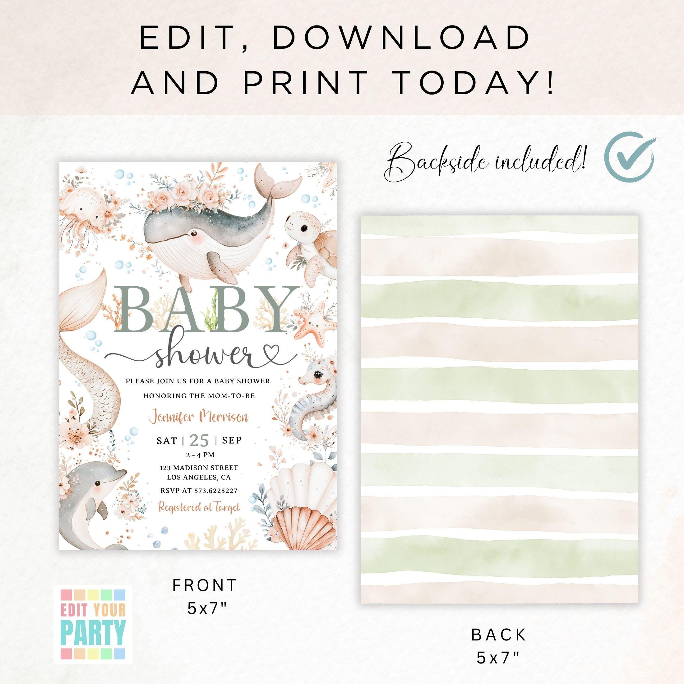 EDITABLE Under the Sea Baby Shower Invitation Bundle,sea Animals Ocean ...