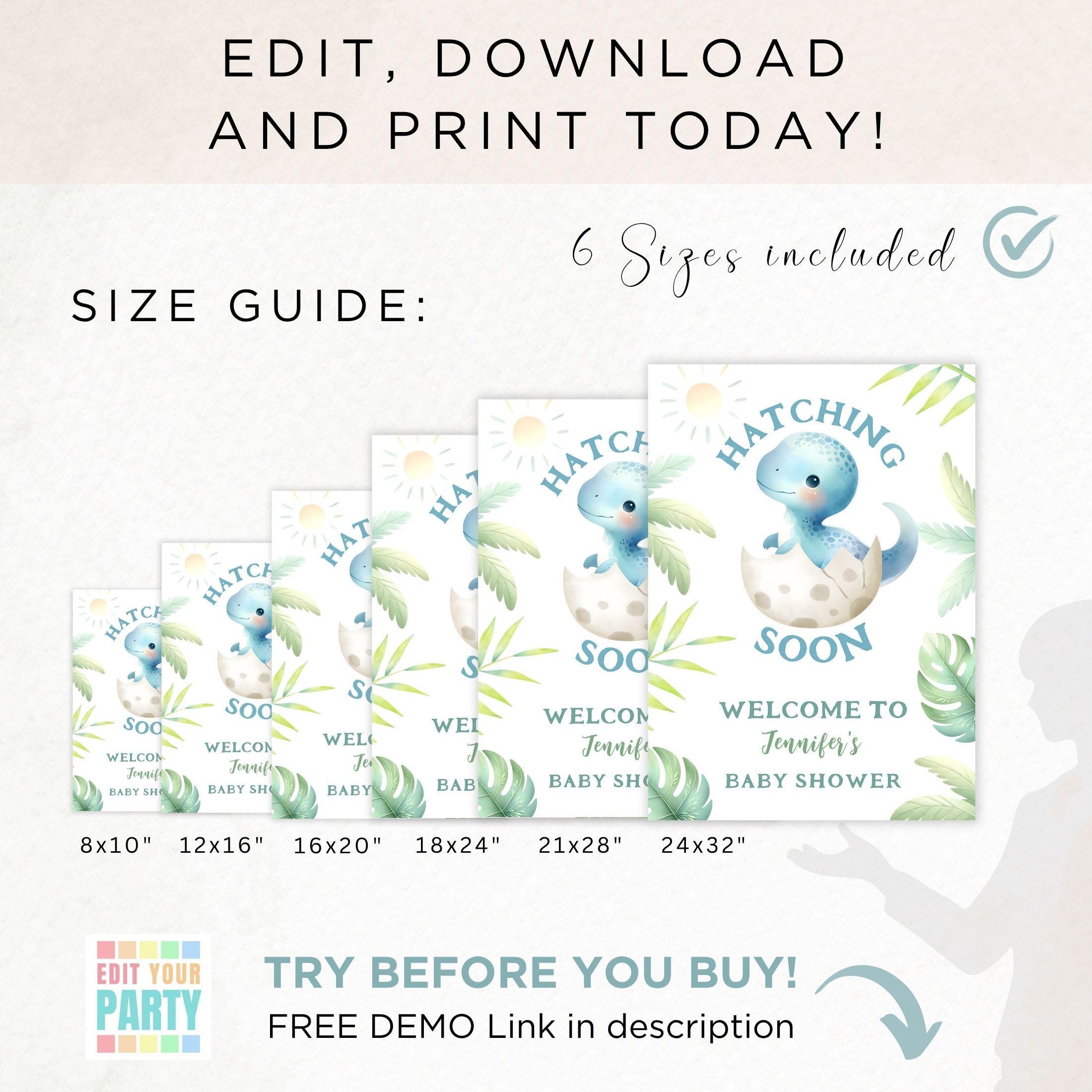 EDITABLE Hatching Soon Baby Shower Welcome Sign,dinosaur Baby Shower ...