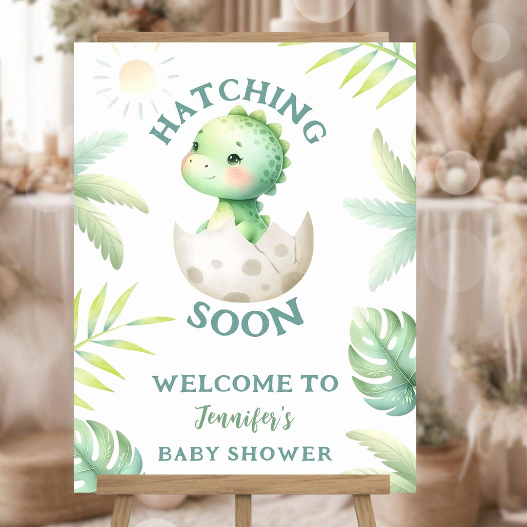 EDITABLE Hatching Soon Dinosaur Baby Shower Welcome Sign,dino Themed ...