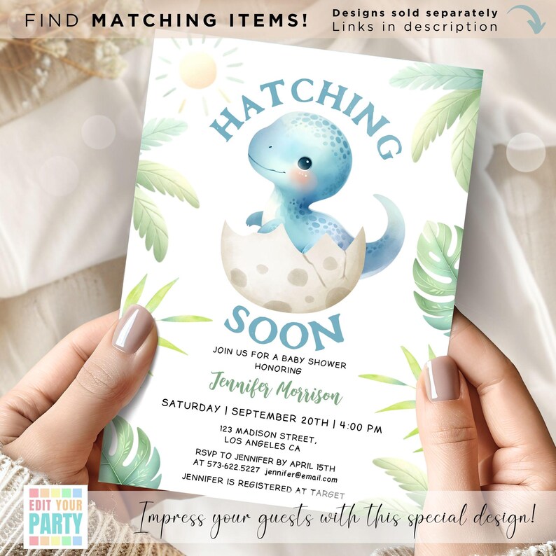 EDITABLE Hatching Soon Baby Shower Welcome Sign,dinosaur Baby Shower ...