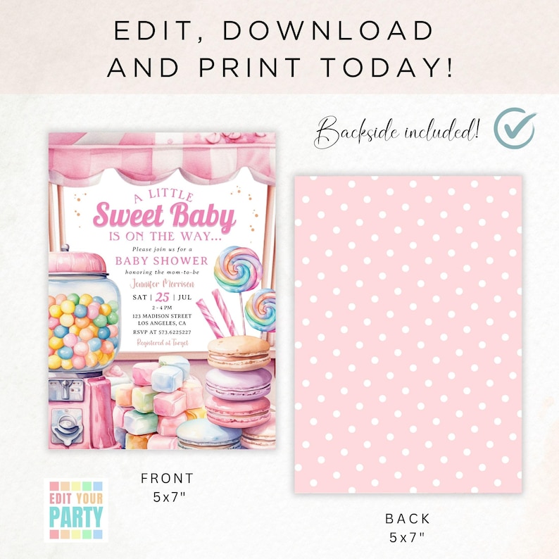 EDITABLE Candyland Baby Shower Invitation Bundle,sweets Baby Shower ...