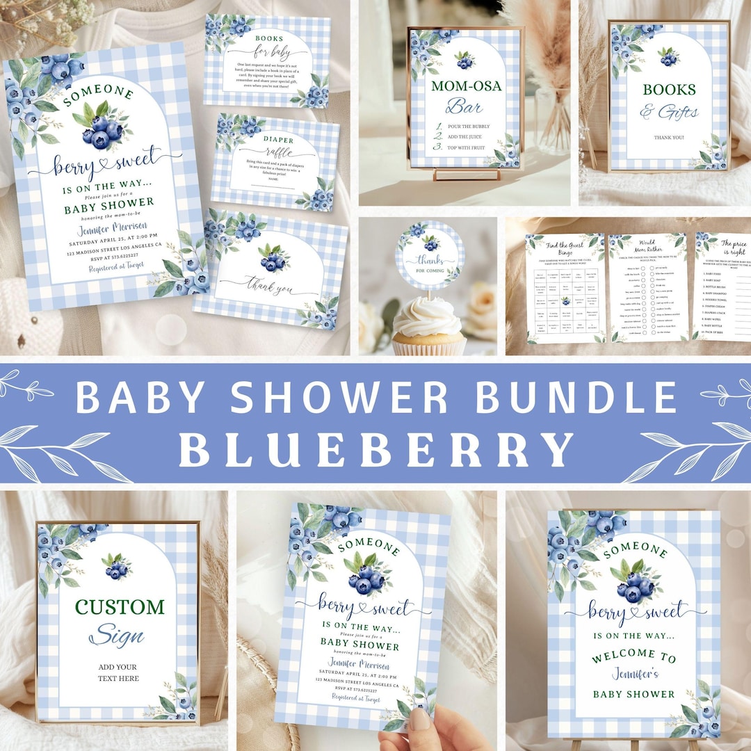 Blueberry Baby Shower Bundle: Boy Berry Sweet Theme, Blue Gingham ...
