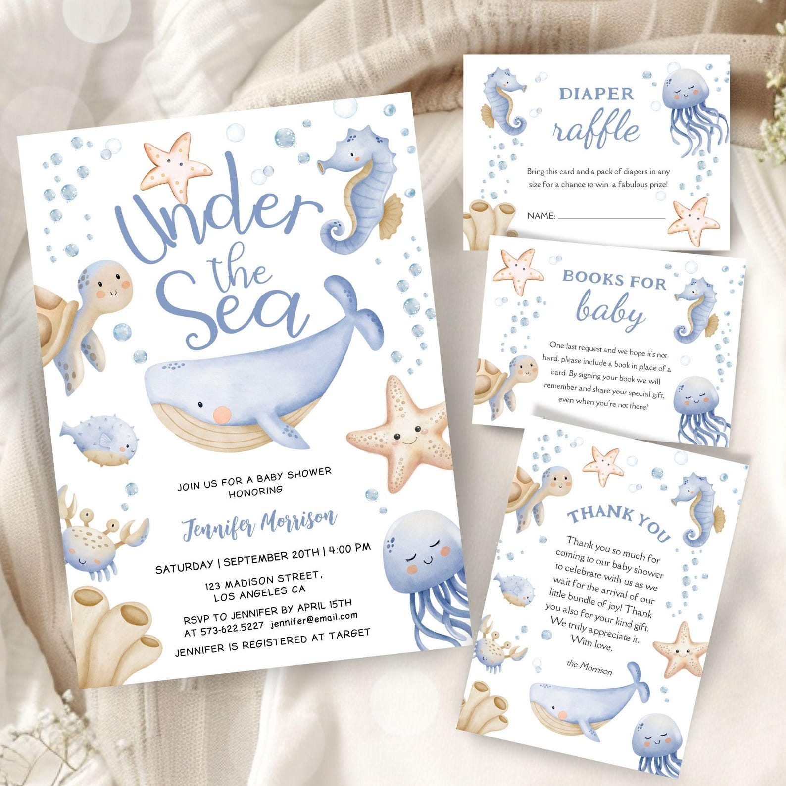 EDITABLE Under the Sea Baby Shower Invitation Bundle Set, Boy Ocean ...