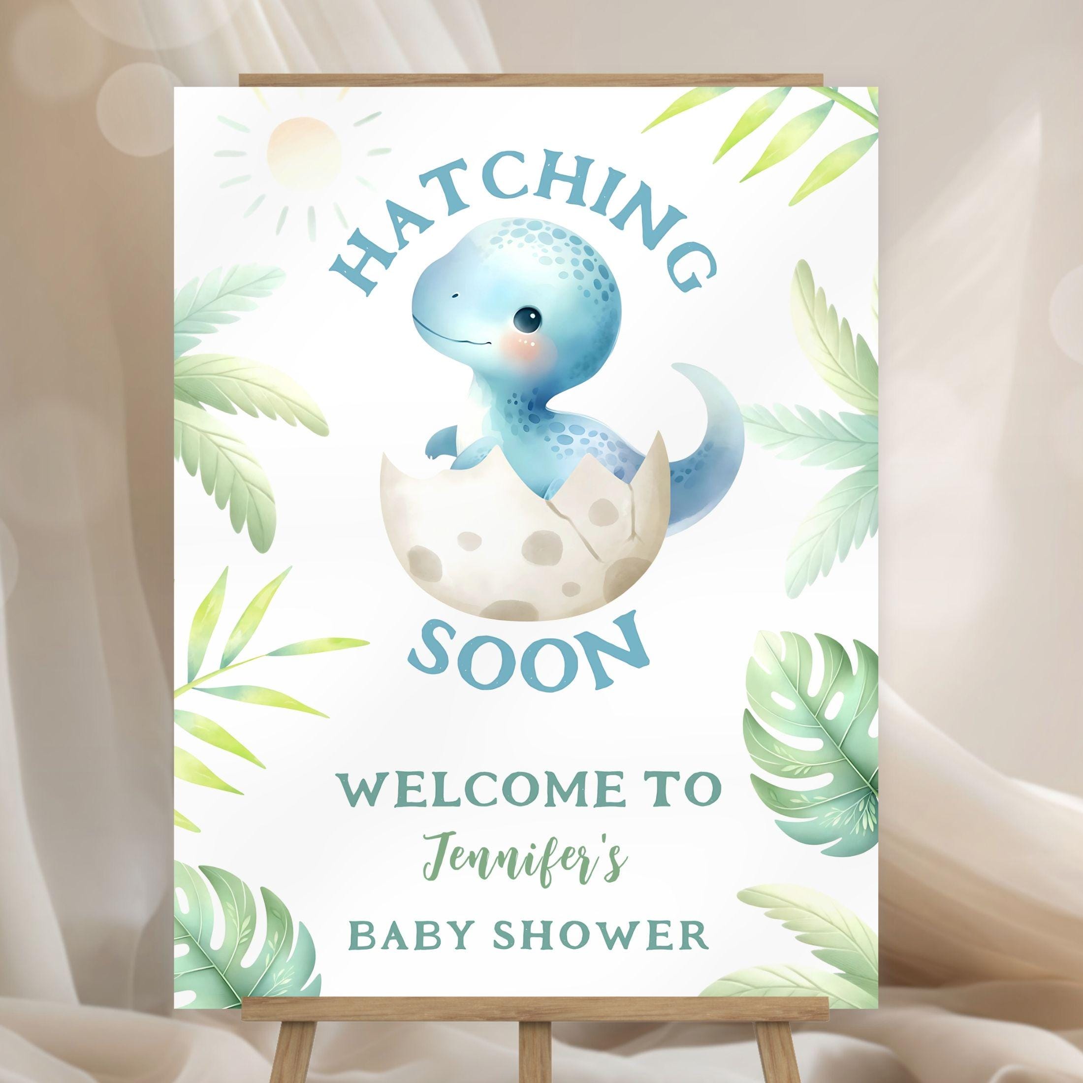 EDITABLE Hatching Soon Baby Shower Welcome Sign,dinosaur Baby Shower ...