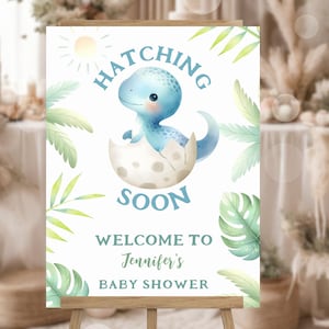 EDITABLE Hatching Soon Baby Shower Welcome Sign,dinosaur Baby Shower ...