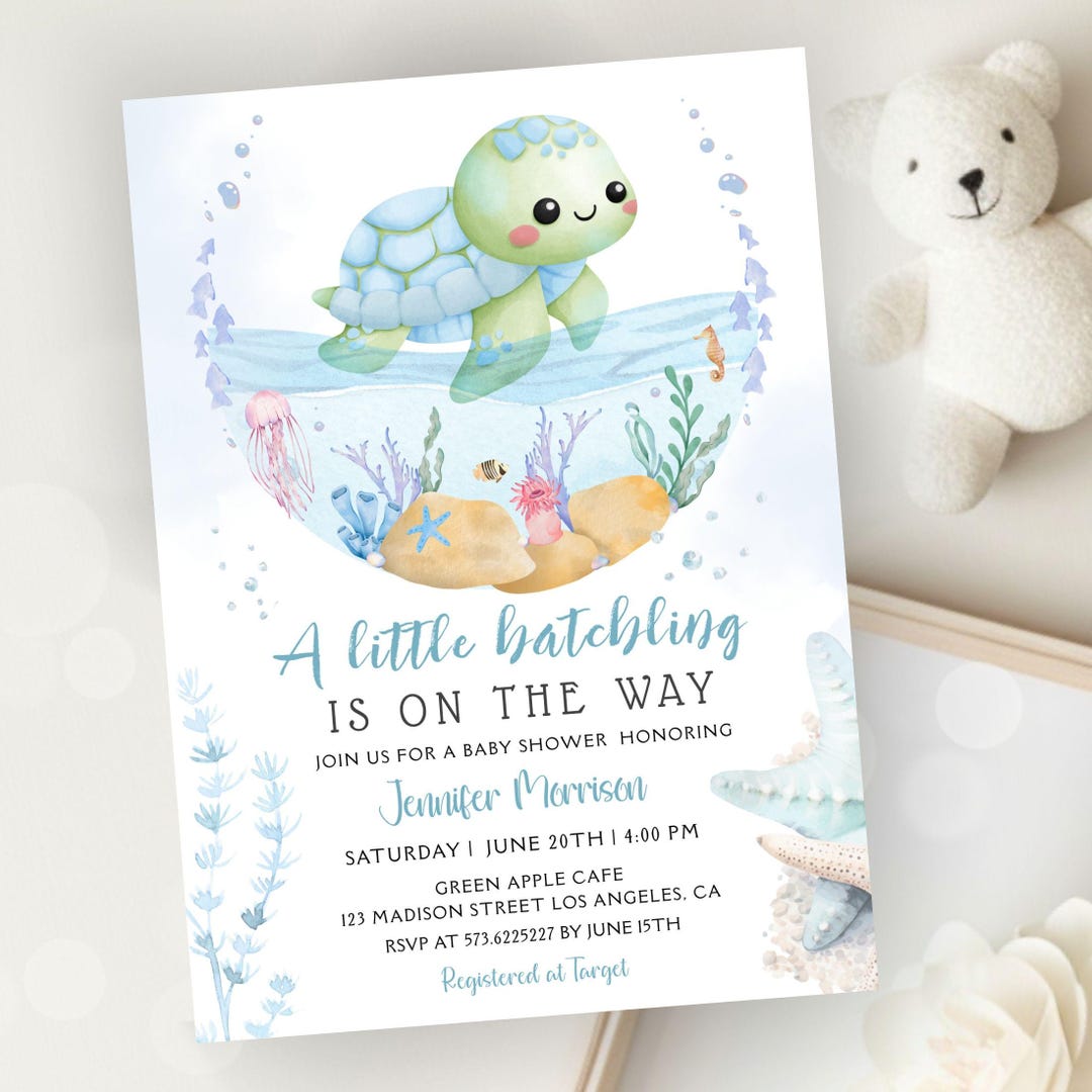 EDITABLE Sea Turtle Baby Shower Invitation Boy,little Hatchling Baby ...