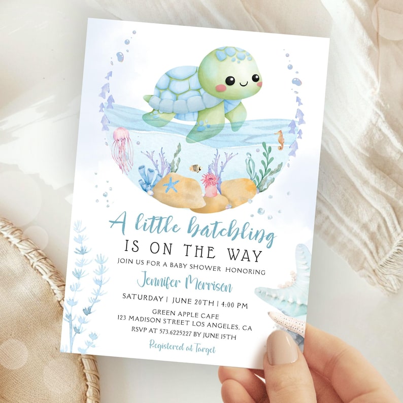 Sea Turtle Baby Shower Invitation Bundle: Hatchling Theme Boy Editable ...