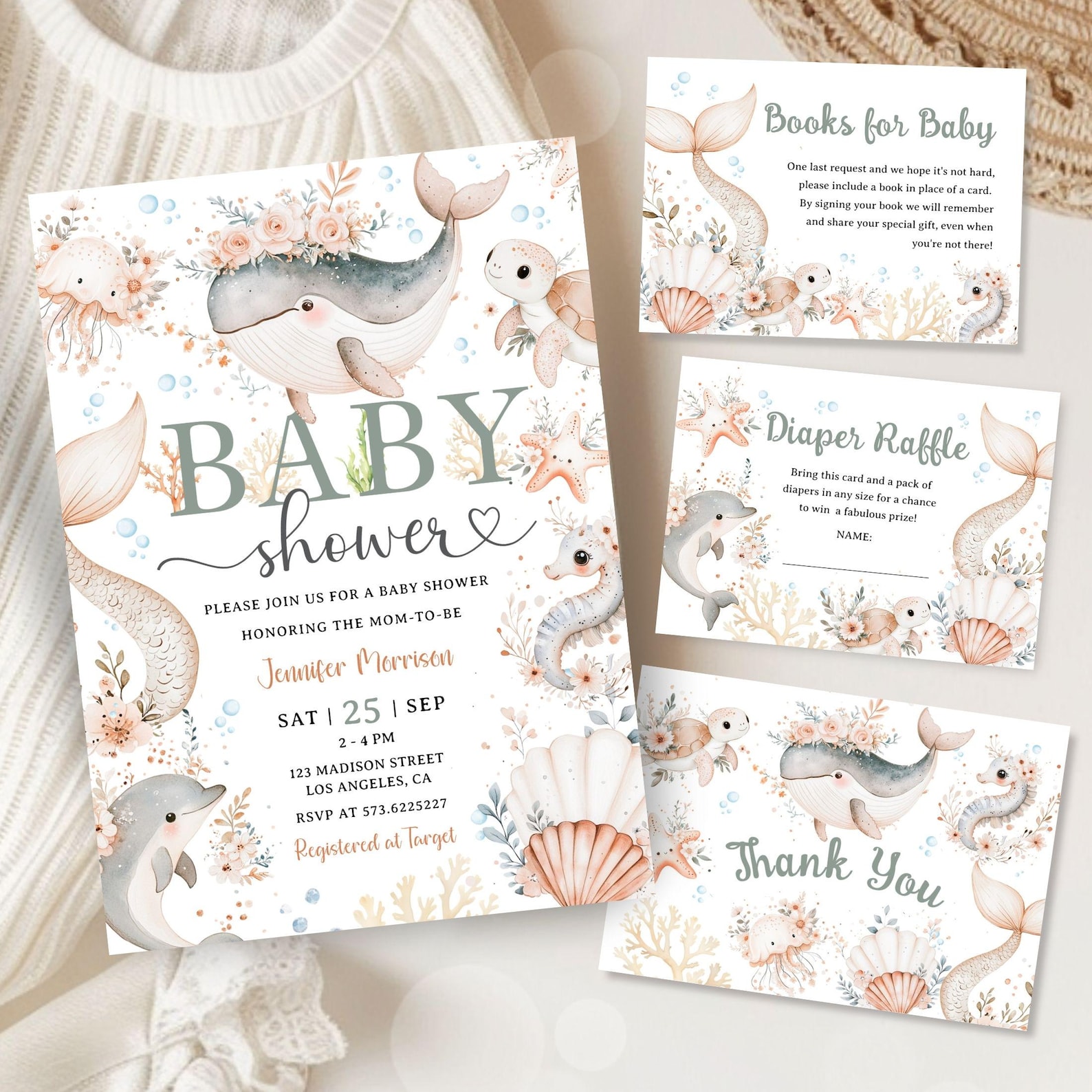 EDITABLE Under the Sea Baby Shower Invitation Bundle,sea Animals Ocean ...