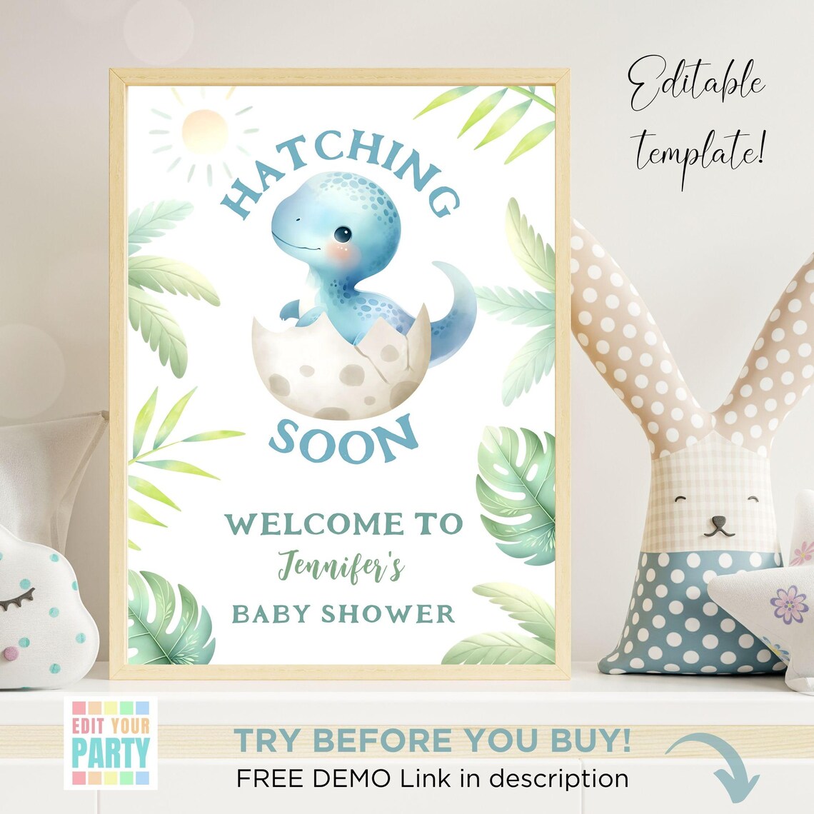Dinosaur Baby Shower Welcome Sign: Hatching Soon,boy Dino Theme ...