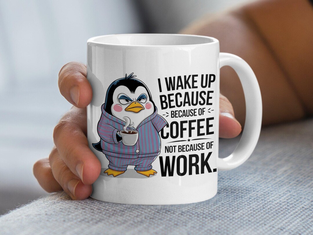 Funny Coffee Saying Digital Illustration, Penguin Drinking Coffee Art ...