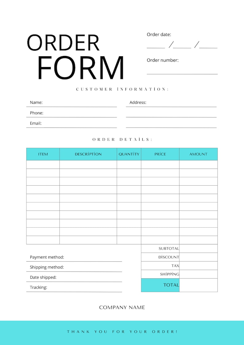 Order Form, Business Order Form, Product Order, Service Order, Shipping ...